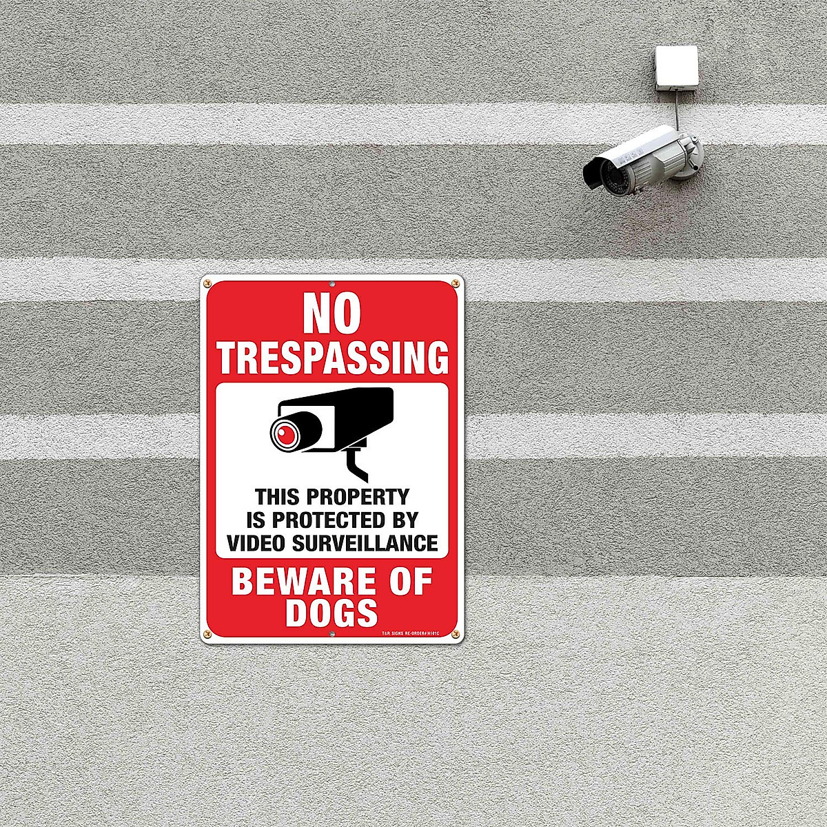 No Trespassing This Property Is Protected By Video Surveillance Beware Of Dogs Metal Reflective Sign - 14 x 10 Inches .040 Aluminum - 6 Pre-Drilled Holes - UV Protected, Waterproof and Fade Resistant