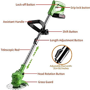 Weed Wacker Electric Weed Eater Battery Weed Wacker Operated Lawn Trimmer with 2 x 24V 2Ah Battery Powered & Charger, Lightweight No String Trimmer/Grass Trimmer/Edger/Brush Cutter for Garden Yard