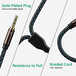 JewMod Headphone Splitter for 3.5mm Female to 2 Dual 3.5mm Male Headphone Mic Audio Y Splitter Cable Nylon-Braided Smartphone Headset to PC Adapter - (1Ft)