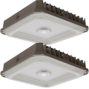 LED Canopy Light with Selectable Wattage (80/60/40W) and 3CCT (5000/4000/3500K), 10"x10" Square LED Gas Station Light, 1-10V Dimmable IP65 AC100-277V UL&DLC Listed for Gas Station Warehouse (2 Pack)