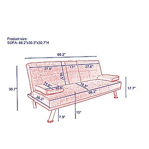 LTT Futon Sofa Bed, Futon Couch, Sleeper Dark Grey Fabric Folding Sofa Bed Dual-Purpose Multi-Functional