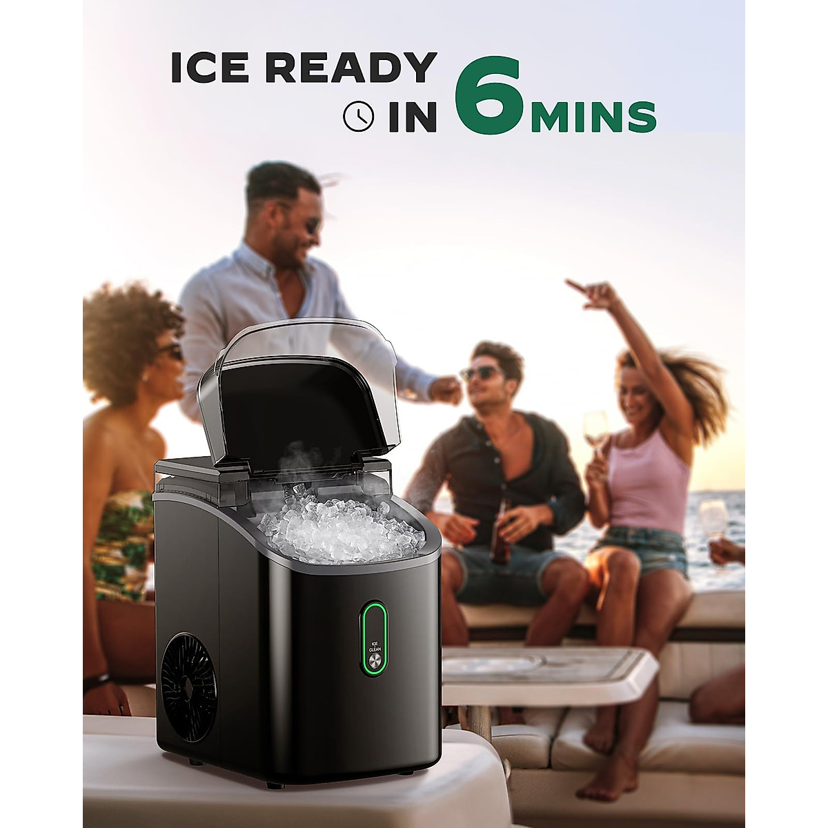 Silonn Nugget Ice Maker Countertop, Pebble Ice Maker with Soft Chewable Ice, One-Click Operation Ice Machine with Self-Cleaning, 33lbs/24H for Home,Kitchen,Office