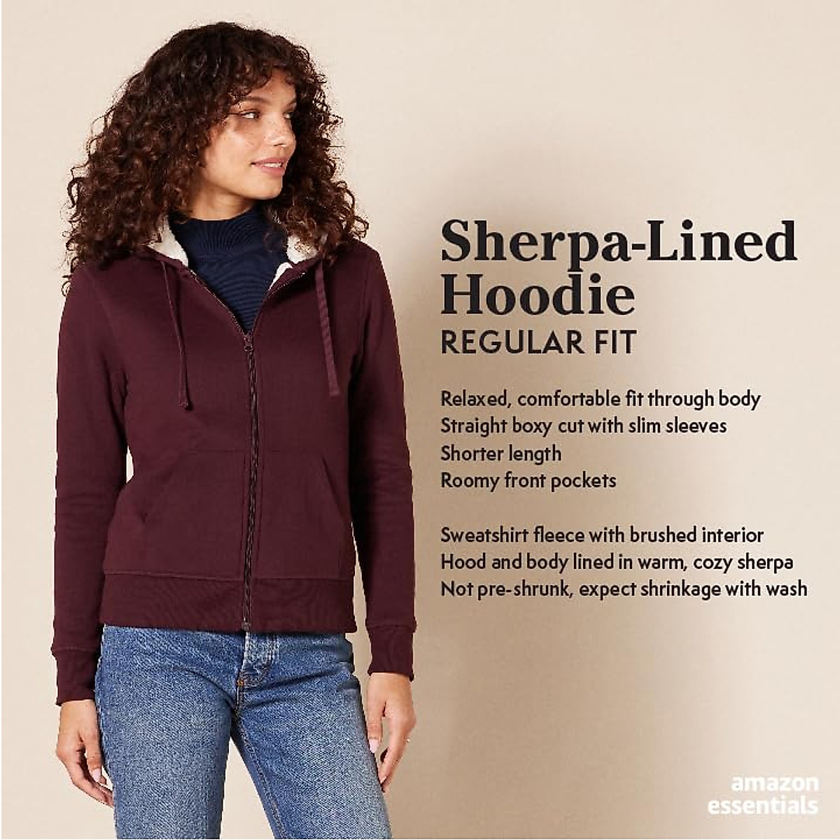 Amazon Essentials Women's Sherpa-Lined Fleece Full-Zip Hooded Jacket (Available in Plus Size), Charcoal Heather, Large