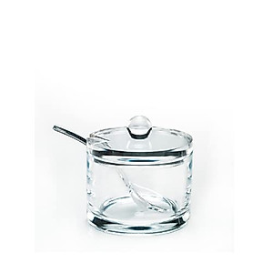 J&M DESIGN Clear Acrylic Sugar Bowl With Lid And Spoon For Coffee Bar Accessories, Cereal Bowls, Tea, Kitchen Countertop Canisters & Baking - 8 oz Container Jar Dispenser Holder - Dishwasher Safe
