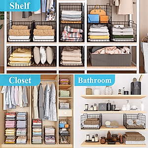 Jakyitvi Stackable Closet Organizers and Storage Bins 4 Pack, Folded Drawer Shelf Organizer for Closet Wardrobe, Sturdy Metal Clothes Storage Container for Clothes Pants Sweaters, Black