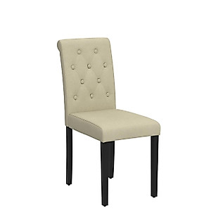 LSSBOUGHT Button-Tufted Dining Chairs Set of 4, Kitchen Chairs with Solid Wood Legs, Parsons Fabric Dinning Room Chairs with High Back, Padded Armless Side Chair for Kitchen Dining Room, (4pcs,Beige)