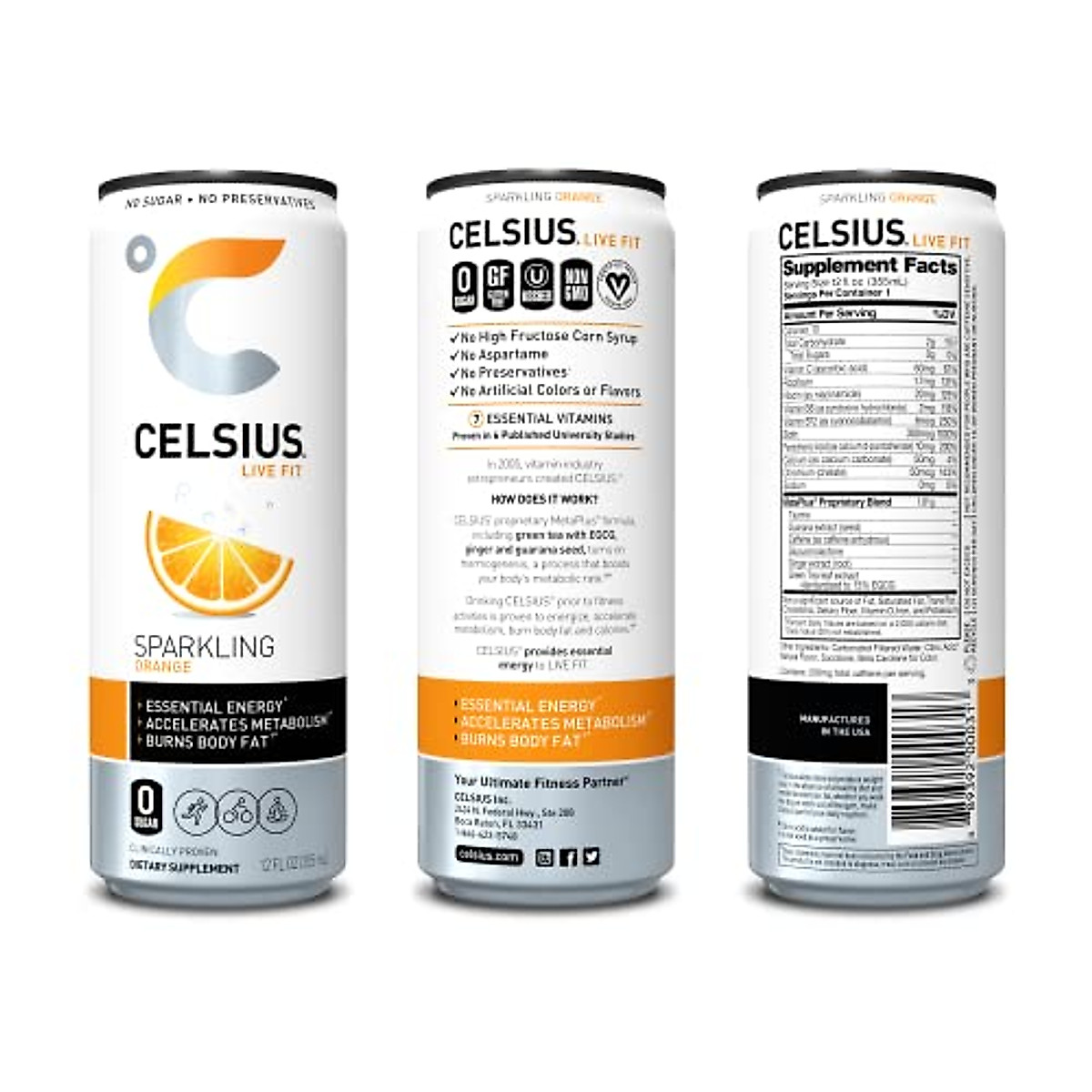 CELSIUS Sparkling Orange, Functional Essential Energy Drink 12 Fl Oz (Pack of 12)