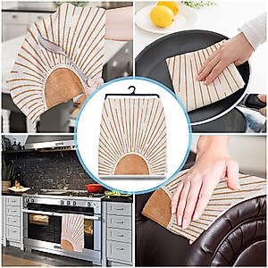 Chucoco Kitchen Towel Absorbent Dish Towels Mid Century Terracotta Sun Lines 1 Pack Soft Reusable Hand Towel Washing Cloths, Quick Drying Hanging Terry for Home Cleaning Modern Minimal Art