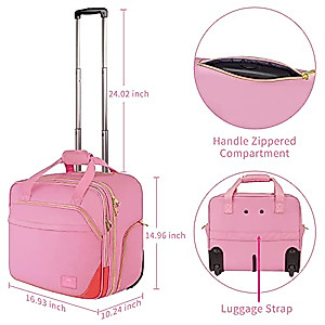 Rolling Briefcase for Women, Large Rolling Laptop Bag with Wheels Fits 17 Inch Notebook Gifts for Office Women, Water Resistance Teacher Work Computer Travel Carry on Weekender Bags on Wheel, Pink