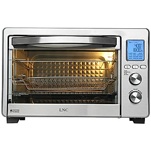 Air Fryer Oven, 34QT Extra Large 1750W Toaster Oven Air Fryer Combo, 12” Pizza Convection Oven Countertop, 12-in-1 Large Rotisserie Oven with 4 Accessories, Stainless Steel, Silver