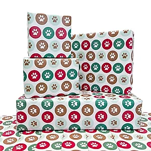 Dtiafu Paw Print Wrapping Paper - 10 Sheet Funny Christmas Dog Cat Paw Gift Wrap for Holiday Birthday Baby Shower
