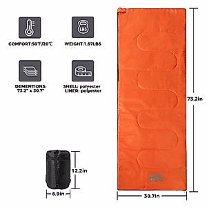 Pacific Pass 50F Synthetic Sleeping Bag with Compression Stuff Sack - Adult Size - Orange