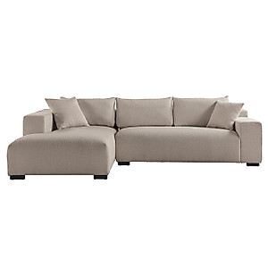 Get Set Style 113" Sectional Sofa, Modern Boucle Fabric L-Shaped Sofa Couch Bed 2 Piece Modular Sectional Couches with Chaise with 2 Pillows for Living Room,Bedroom (Taupe)
