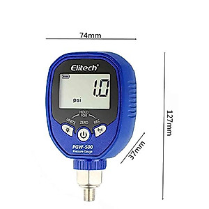 Elitech PGW-500 Wireless Digital Pressure Gauge with Temperature App Alerts for HVAC System IP65 Waterproof -14.5~500 PSI 1/8'' NPT