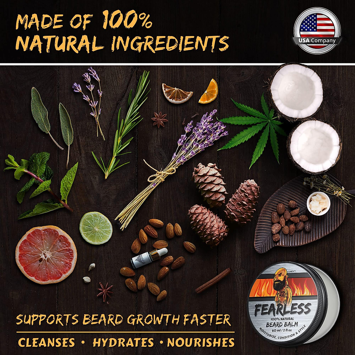 Claev Beard Balm (2 oz), 100% Top-Grade Natural Beard Conditioning & Styling Balm, Designed for Rugged, Active, or Outdoorsy Men, Includes Shea Butter, Vegan Beeswax, Cedarwood Oil, is a US Company