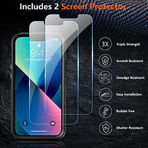 SPIDERCASE Designed for iPhone 13 Case/iPhone 14 Case, [10 FT Military Grade Drop Protection] [with 2 pcs Tempered Glass Screen Protector] Cover for iPhone 13 & 14 6.1 inch (Black)