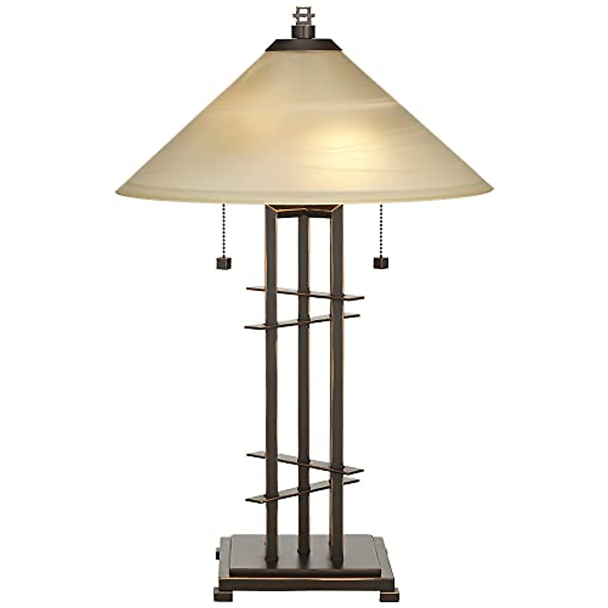 Franklin Iron Works Metro Planes 'n' Posts Rustic Farmhouse Accent Table Lamp 23 1/2" High with Dimmer Bronze Metal Alabaster Art Glass Shade for Bedroom Living Room House Home Bedside Nightstand