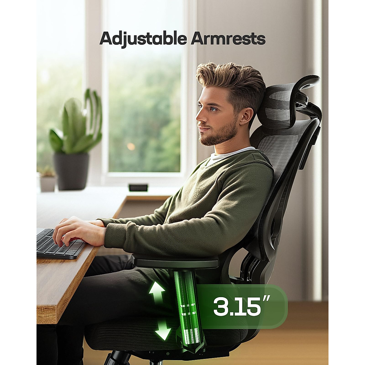 Marsail Ergonomic Office Chair Desk Chair,Gaming Chair with Height Adjustable Lumbar Support,Breathable Mesh Seat Adjustable Swivel Rolling Home Executive, Adjustable Armrest& 90-135°Rocking,Black