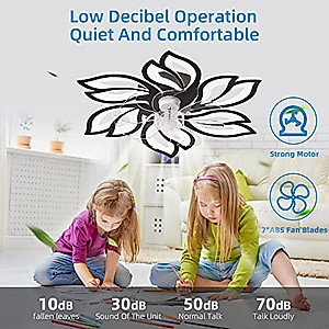 OLUZO 25.6'' Black Modern Ceiling Fan with Light, Low Profile Ceiling Fans with Lights and Remote/APP,Flush Mount Ceiling Fan,6 Wind Speed,3 Color Light,Ceiling Fan Light for Bedroom/Living/Office