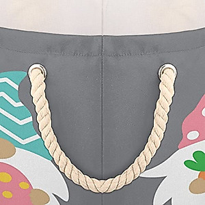 Easter Gnomes Easter Egg Bunny And Carrot Large Round Baskets for Storage Laundry Baskets with Handles Blanket Storage Basket for Bathroom Shelves Bins for Organizing Nursery Hamper Girl Boy