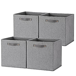 DULLEMELO Cube Storage Bins 13 inch, Set of 4 Fabric Storage Cubes Large Fabric Storage Bins for Office Home Shelves Bedroom Playroom, Grey