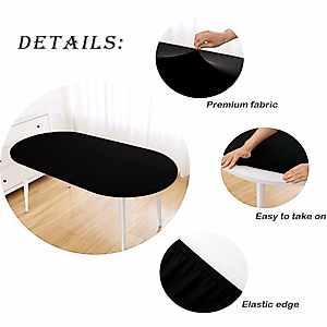 Wolkemer Fitted Oval Tablecloth Spandex Stretch Black Cocktail Table Cover Elastic Edge Topper Cap for Dining Wedding Party Picnic 48 x 72 Inch
