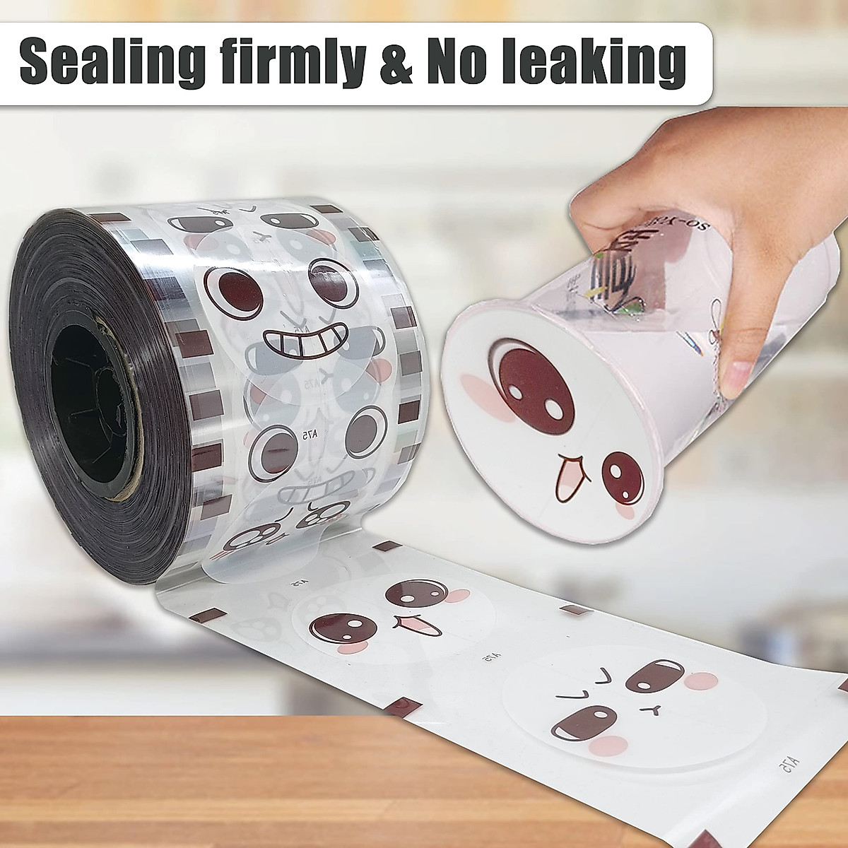 VorChef Cup Sealing Film Tea Cup Sealing Film Boba Cup Sealer Film 90-105 mm 3000 Cups for PP Plastic and Paper Cups (White)