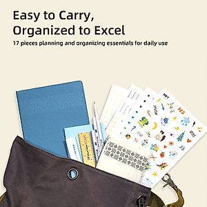 Blue Lake ECOLIFE Monthly & Weekly Life Planner Kit, Undated, Hardcover Journal 6x8, Blank Page Notebook, Stickers, Pencil Pouch, Bookmarks BLUE