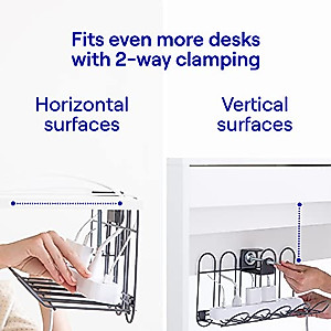 CarryUp - Desk Cable Management Under Desk Tray Cord Organizer for Desk Hider Basket Rack Organizer Computer Cord Organizer Wires clamp No Drill As Seen On Kickstarter (Grey, Powder Coated Metal)