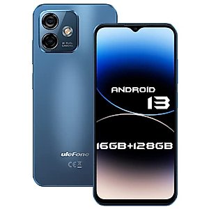 Ulefone Unlocked Cell Phones, Note 16 Pro 16GB + 128GB, 8-Core, 6.52" HD+ Display Unlocked Smartphone, Android 13, 50MP + 8MP, 4400 mAh, Dual 4G LTE, Fingerprint/Face Detection, T-Mobile, Blue