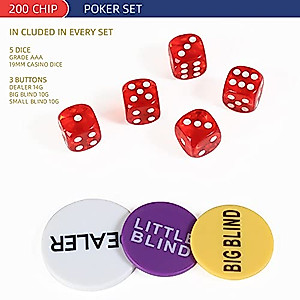 LUOBAO 200Pcs Poker Chips Set for Texas Holdem,Blackjack, Tournaments with Aluminum Case,2 Decks of Cards, Dealer, Small Blind, Big Blind Buttons and 5 Dice,11.5 Gram