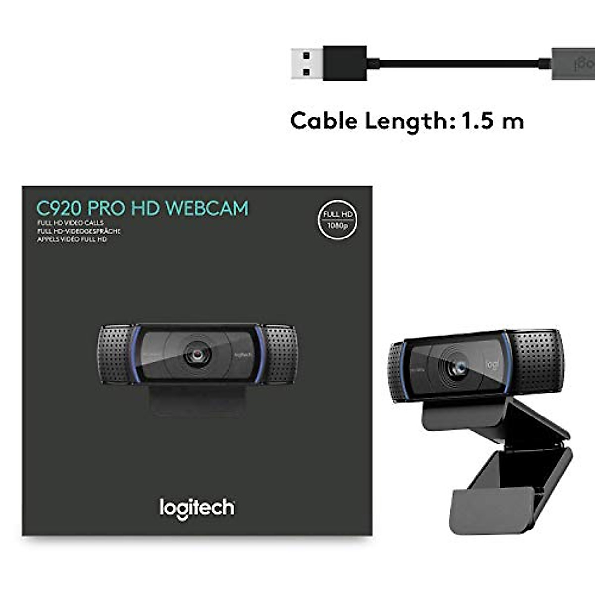 Logitech HD Pro Webcam C920, 1080p Widescreen Video Calling and Recording-(Renewed)