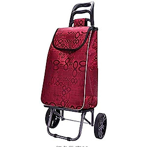 Shopping Trolley on Wheels Multi Function Shopping Cart Large Capacity Light Weight Wheeled Trolley Push Cart Bag with Wheels Pattern Storage Hand Trucks,Red ,