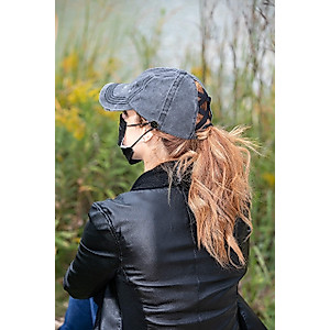 Funky Junque Criss Cross Ponytail Hat w/Buttons - Leopard