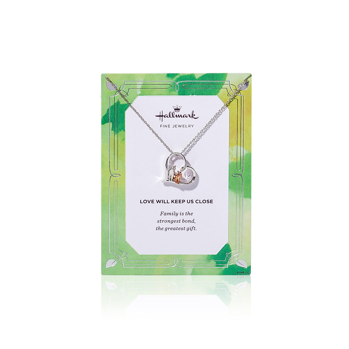 Love Will Keep Us Close Mother Child Cat Heart Necklace Pendant in Sterling Silver and 14K Rose Gold Plating with Diamonds