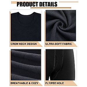 Jecery 4 Set Thermal Underwear for Men Soft Long Underwear Cotton Warm Men's Thermal Underwear Bottoms and Tops for Winter(Black Gray, 3X-Large)