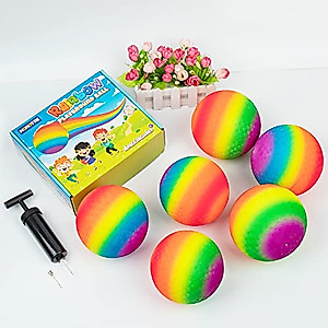 Homotte 6 Pcs Rainbow Playground Balls for Kids, 5 Inch Small Kickball Dodgeball Handball Set for Indoor & Outdoor Activities with Hand Pump