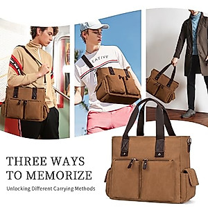 Canvas Messenger Bag for Men, 15 Inch Water Resistant Laptop Bag, Crossbody Bag for Work Office Travel Casual with Adjustable Shoulder Strap(Brown)