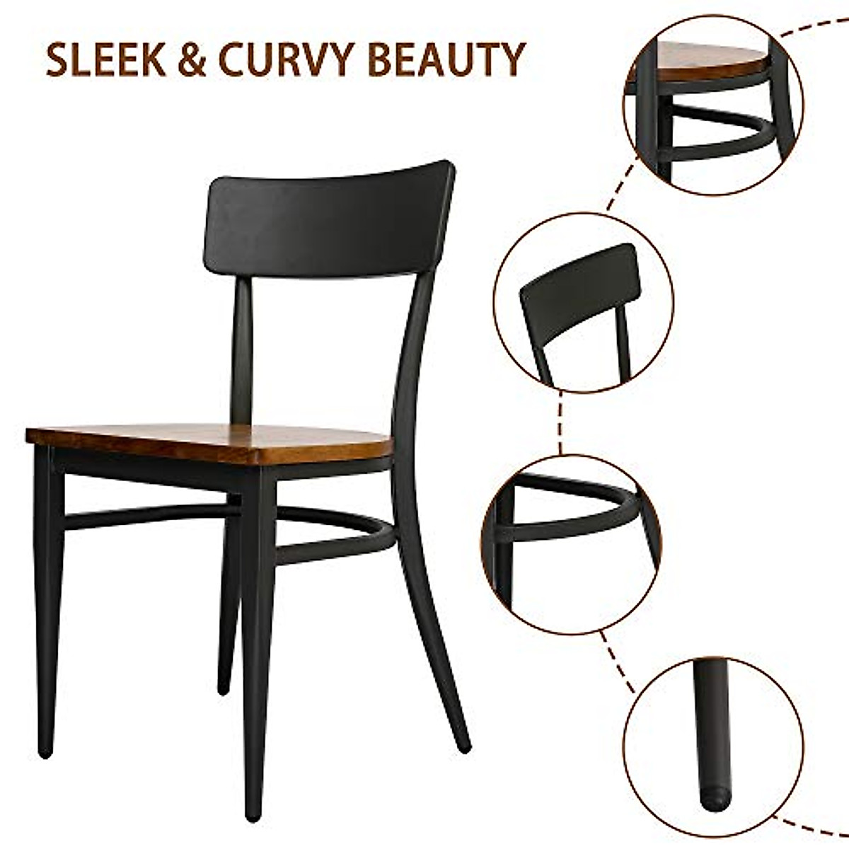 LUCKYERMORE Heavy Duty Dining Chairs Set of 2, Wood Metal Kitchen Chair,Mid-Century Modern Industrial,No Assembled for Dining, Living Room, Bistro,Dark Grey Frame+Soild Wooden Seat