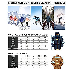 33,000ft Men's Waterproof 3-in-1 Ski Jacket, Warm Mountain Windbreaker Snow Rain Jackets Winter Coat with Puffer Jacket