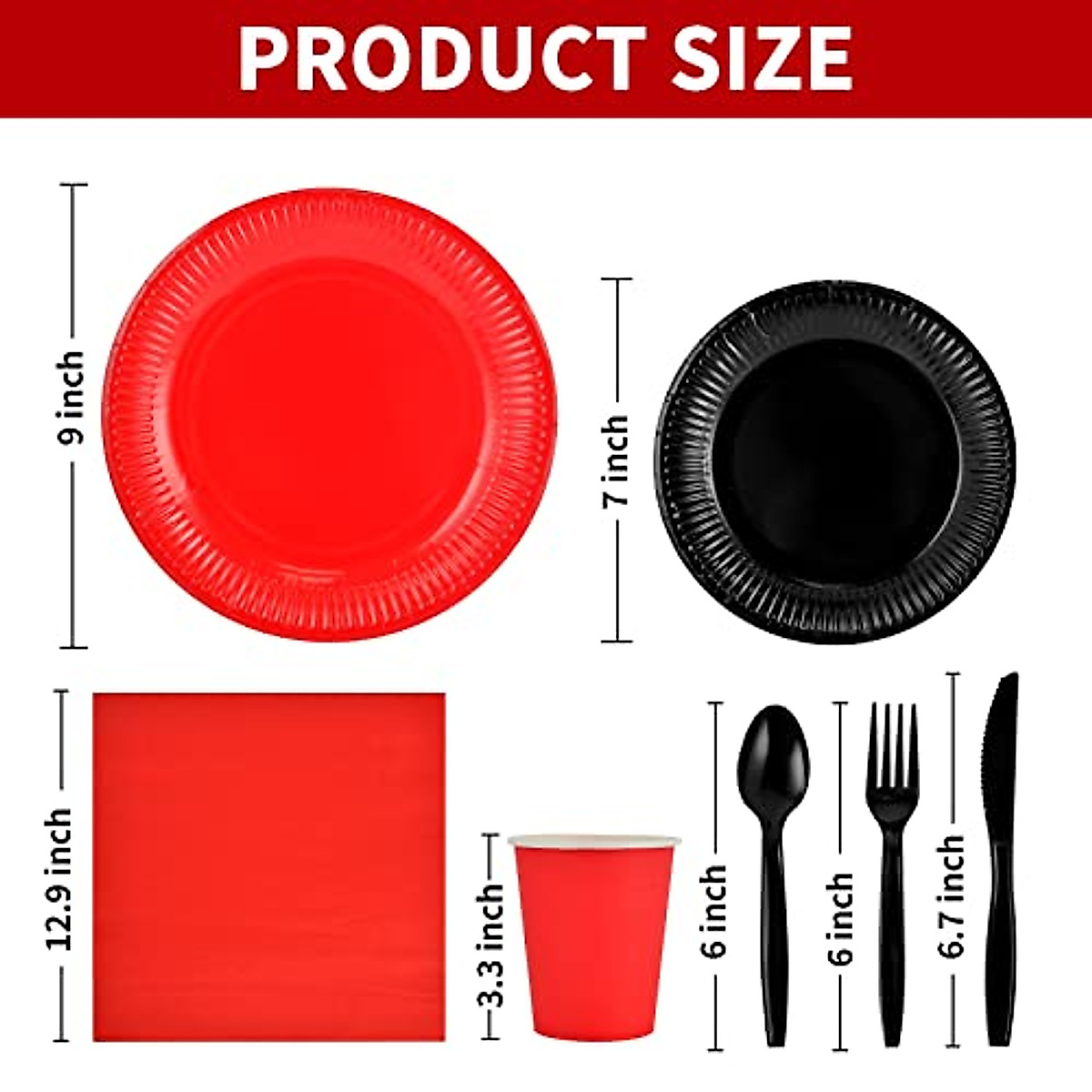 122 pcs red and black plates and napkins party supplies black and red tableware set disposable paper plates napkins cups cutlery spoons tablecloth for red birthday plates table decors