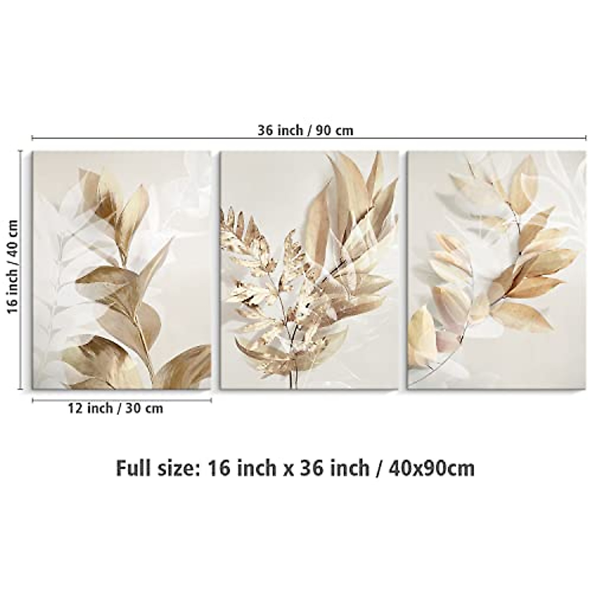 ARTINME Set of 3 Morden Gold Leaf Prints Wall Art, White Flower Gold Leaf Canvas Prints on Canvas Artwork for Dinning Room Bedroom Living Room 12 * 16 inch