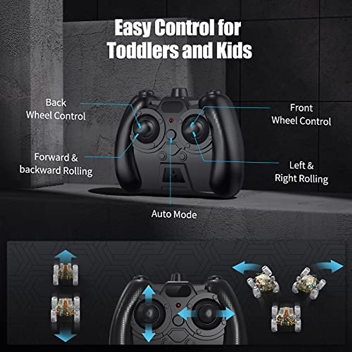 Kizeefun RC Stunt Car Invincible 360°Rolling Twister with Colorful Lights & Music Switch, Rechargeable Remote Control Car for Boys and Girls