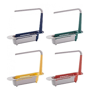 weiwie Tropimart Telescopic Sink Shelf - Adjustable Sink Storage Rack, Drainer Sink Tray Sponge Soap Holder, Adjustable Length 2-in-1 Sink Organizer, Telescopic Sink Storage Rack (Blue)