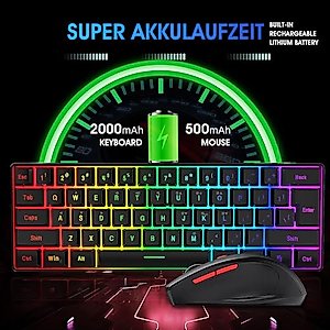 Snpurdiri 60% Wireless Gaming Keyboard and Mouse Combo, Include 2.4G Small Mini 60% Merchanical Feel Keyboard, Ergonomic Design Vertical Feel Wireless Mouse
