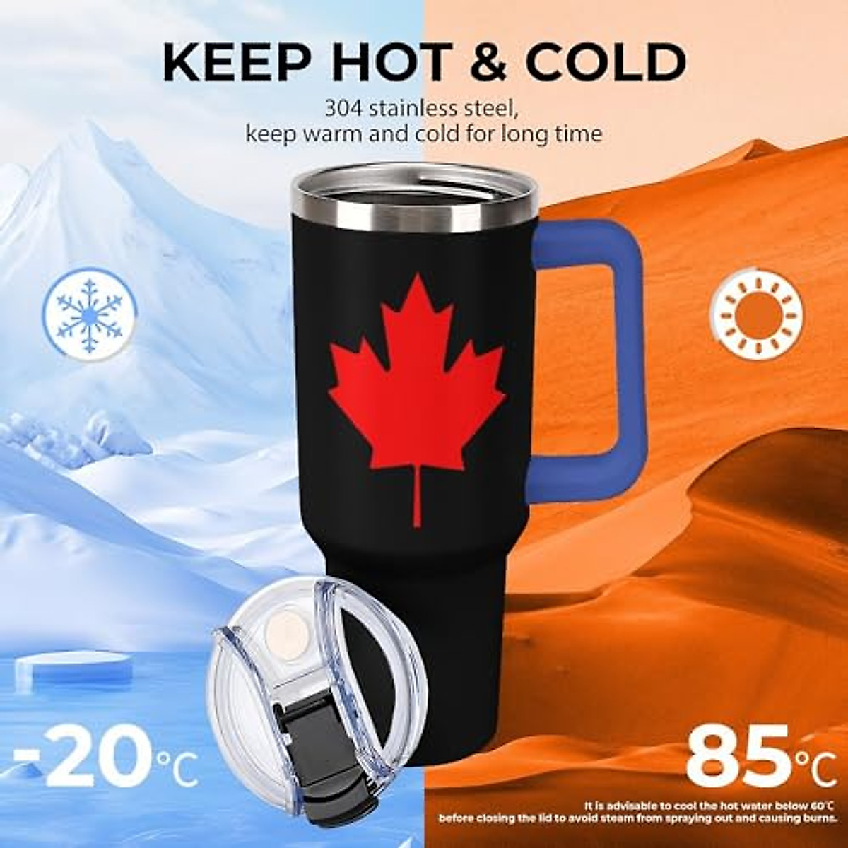 Canada Flag 40oz Water Bottle Double Wall Insulated Tumbler with Handle Leakproof Travel Mug Deep Blue-style