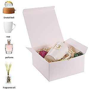 Frantis White Gift Boxes 8x8x4 Inches 10 Pack,Paper Gift Box with Lids for Bridesmaid Proposal, Birthday, Party,Christmas,Wedding, Crafting Cupcake Boxes,with Thank You Sticker
