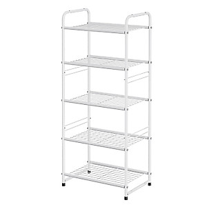 GEORIS 5- Tier Heavy Duty Wire Shelving Storage Rack | Modern Bathroom Shelf | Stackable Plant Standing Shelf Unit | Perfect for Kitchen, Living Room, Balcony | White