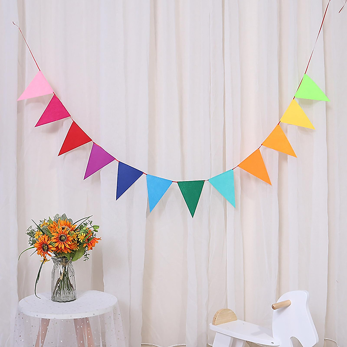 ZOOYOO 20 Feet Blue Pennant Banner, Paper Triangle Flags Bunting for Party Decoration,30pcs Flags,Pack of 2(One 20 Feet or Two 10 Feet)