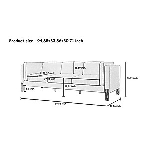 Gooamz Modern Velvet Sofa Couch, 95 Inch Chesterfield Sofa with Removable Cushions and Gold Metal Legs, Large Comfy Tufted Upholstered 3 Seater Couch for Living Room, Office, Hotel, Black